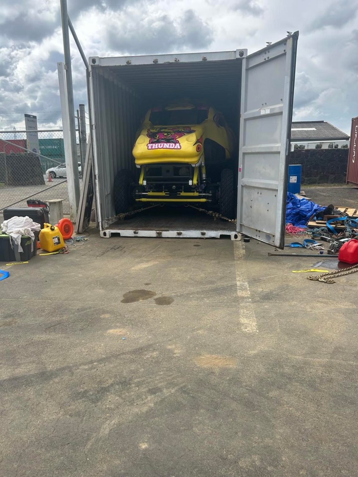Outback Thunda Packed back into a container ready to be shipped home ...